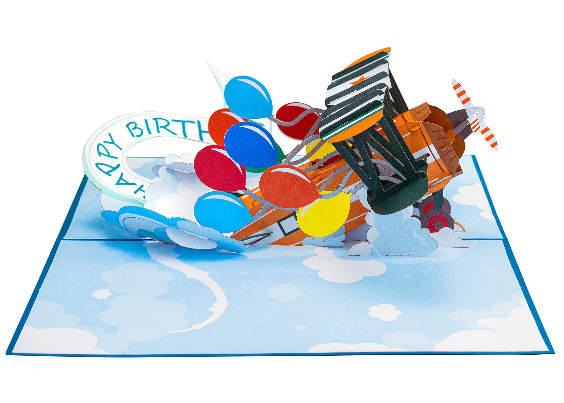 Paper Love Happy Birthday Biplane, Pop Up Birthday Card, For Him, Boy, Husband, Kids, Adults - 5" x 7" Cover - Includes Envelope and Note Tag