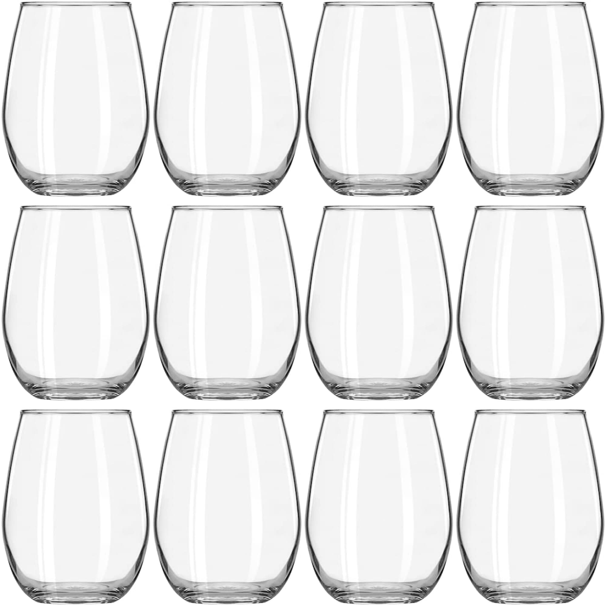 Mighty Merchandise 9 Oz Stemless White Wine Glasses - Bulk Set of 12 - Libbey 207 - For Weddings, Parties, Events - Versatile, Elegant Design - In Protective Packaging