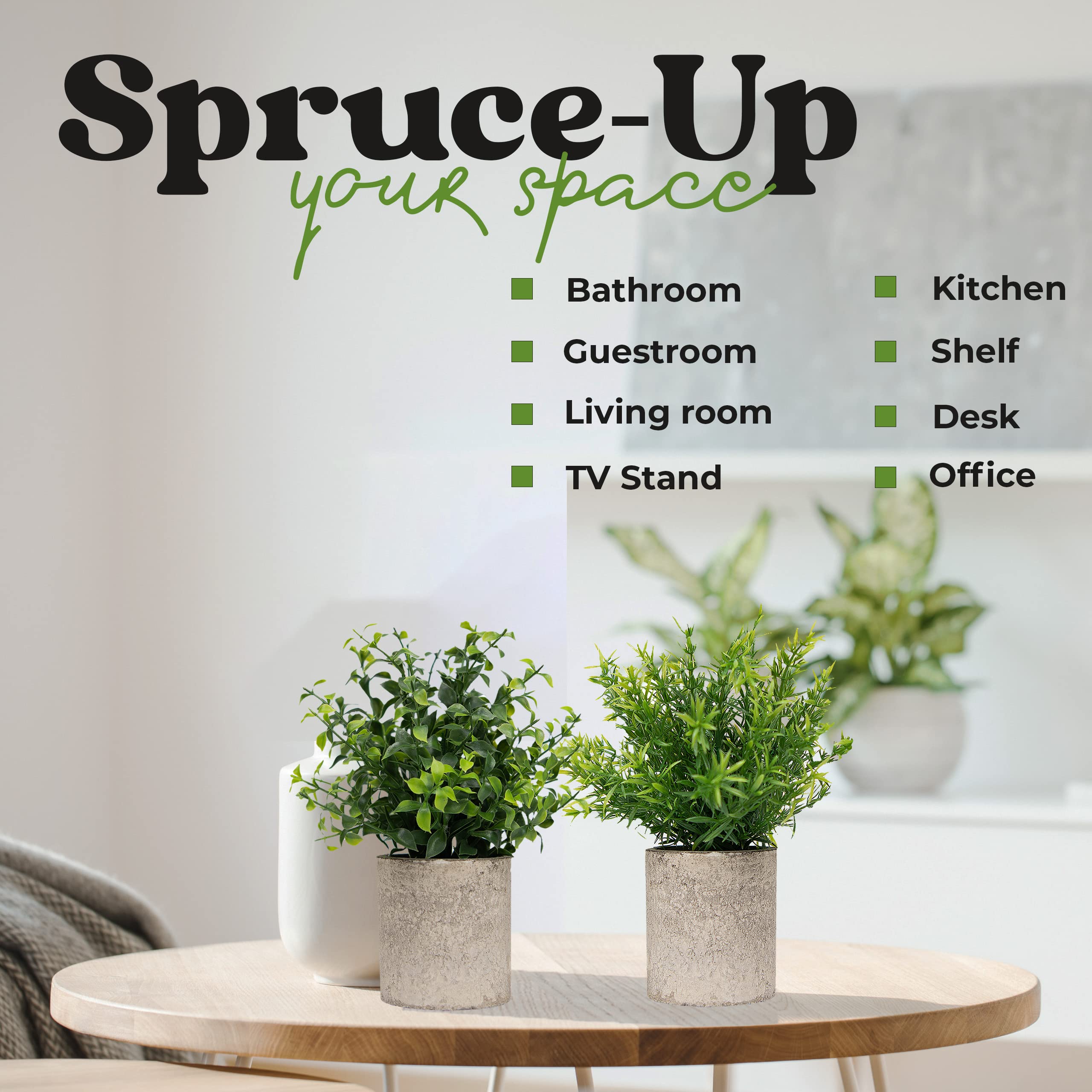 Modern Farmhouse Decor Small Fake Plants (2 Piece Plant Decor 9" Tall Artificial Plants) Great Mantle Decor Office Decor Women Table Centerpieces Dining Room Desk Decor Rustic Bathroom Decor