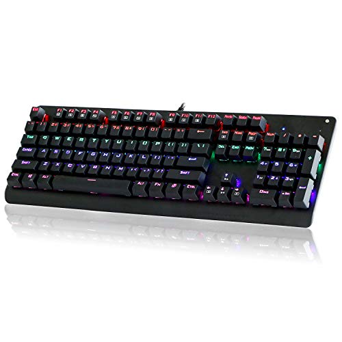 Mechanical Keyboard, E-YOOSO K600 LED Rainbow Backlit Mechanical Gaming Keyboard 104 Key Gamers Keyboard PC Computer USB Wired Gaming Keyboard Blue Switches (Black)