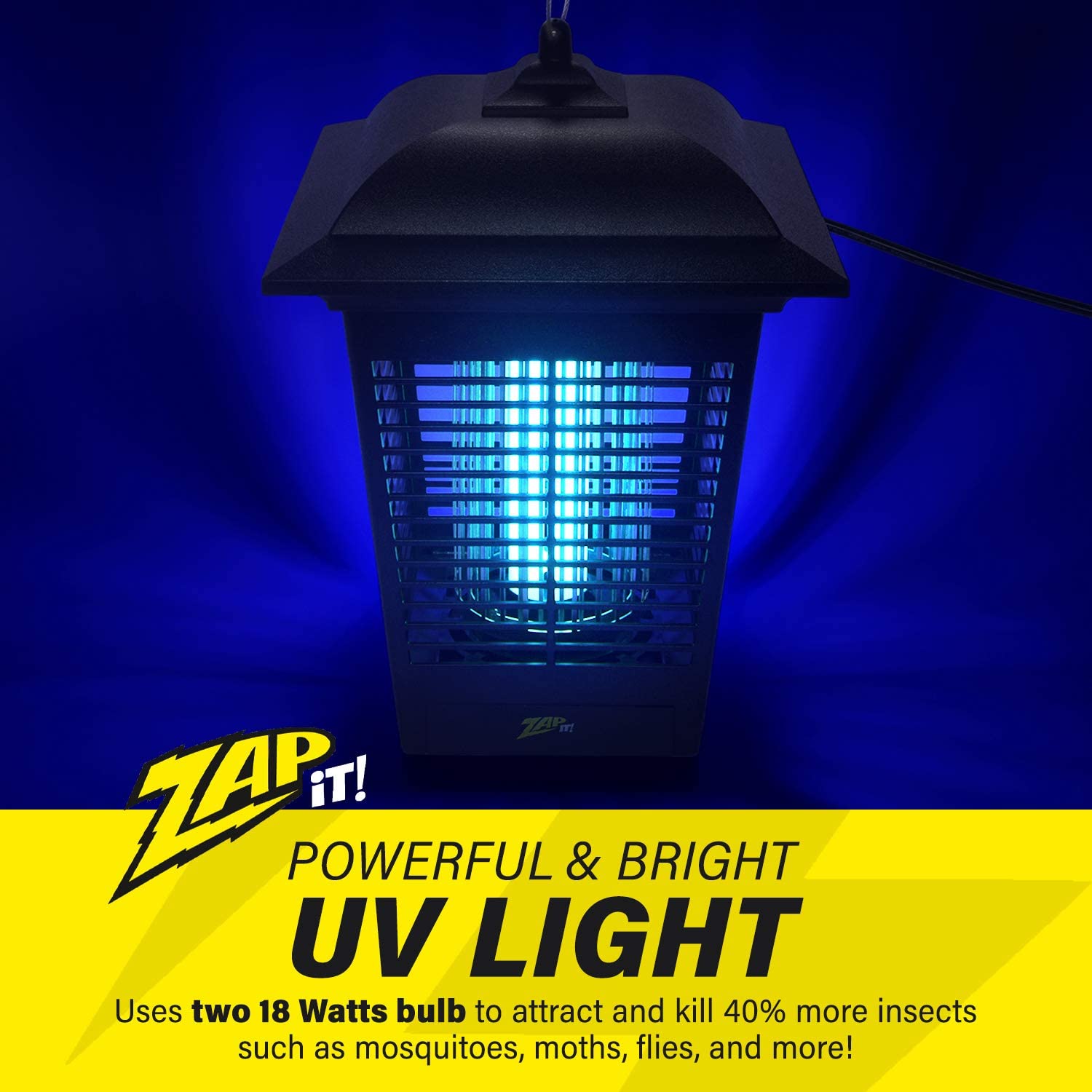 ZAP IT! Electric Bug Zapper Lantern - Indoor and Outdoor Plug-in 360 Degree Mosquito Control, Insect and Fly Killers | UV Light and Electric Shock Mosquito Killer Lamp | Includes Bug Collector
