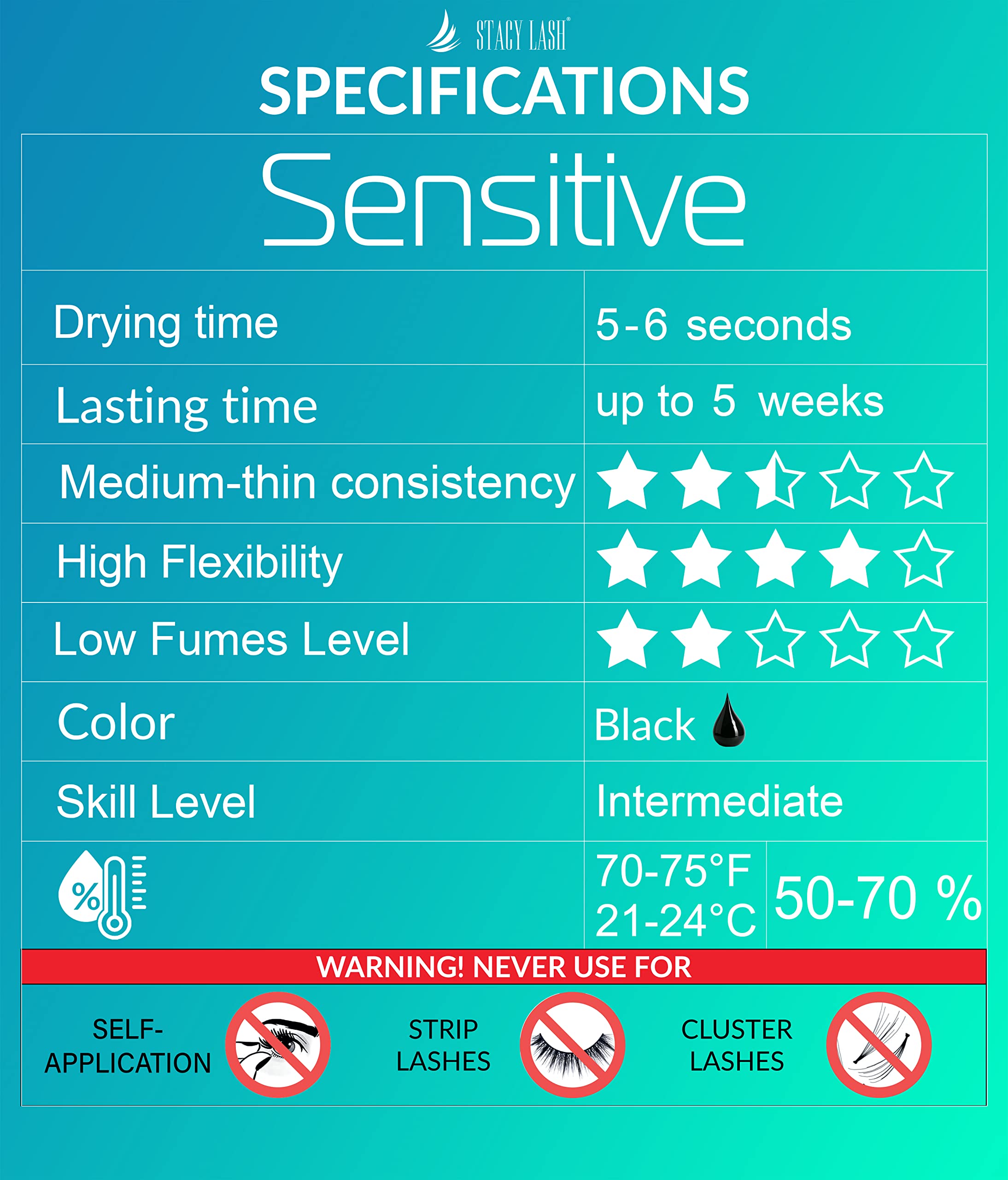 Super Booster for Eyelash Extensions 15ml + Sensitive Eyelash Extension Glue 5ml - Stacy Lash/Speeds Up Bonding Time in Low Humidity/Eyelash Extension Glue Activator/ 1-2 Sec Drying time