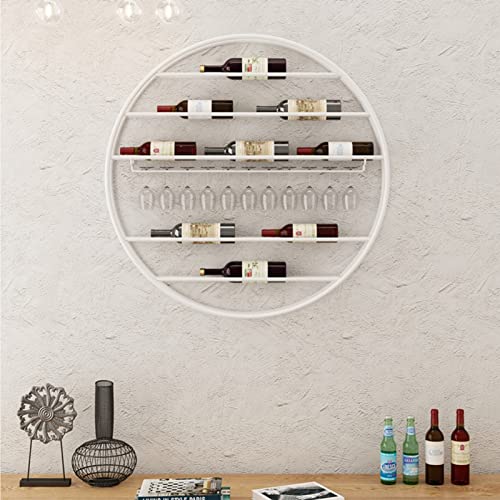 White Wine Rack Wall-Mounted Round Wine Bottle Holder,Metal Iron Hanging Goblet Glass Stemware Storage Shelf Display Shelves for Bar Kitchen Restaurant (Size : 85x10x85cm)