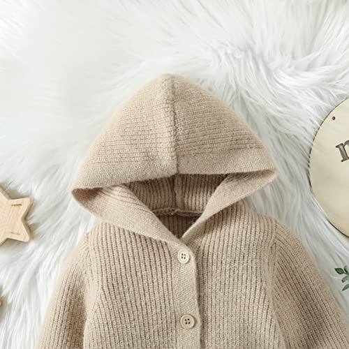 SHIBAOZI Infant Boys Girls Wool Knit Hooded Romper Long Sleeve Solid Button-Down Baby Winter Clothes Warm Outwear (Khaki, 9-12 Months)