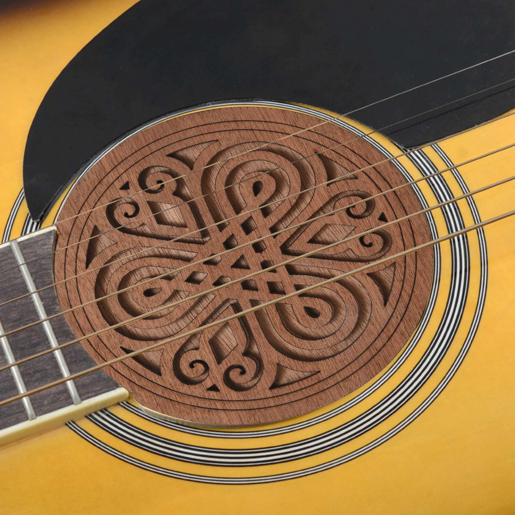 Popidome Guitar Wooden Soundhole Sound Hole Cover Block Feedback Buffer Mahogany Wood for EQ Acoustic Folk Guitars 7#