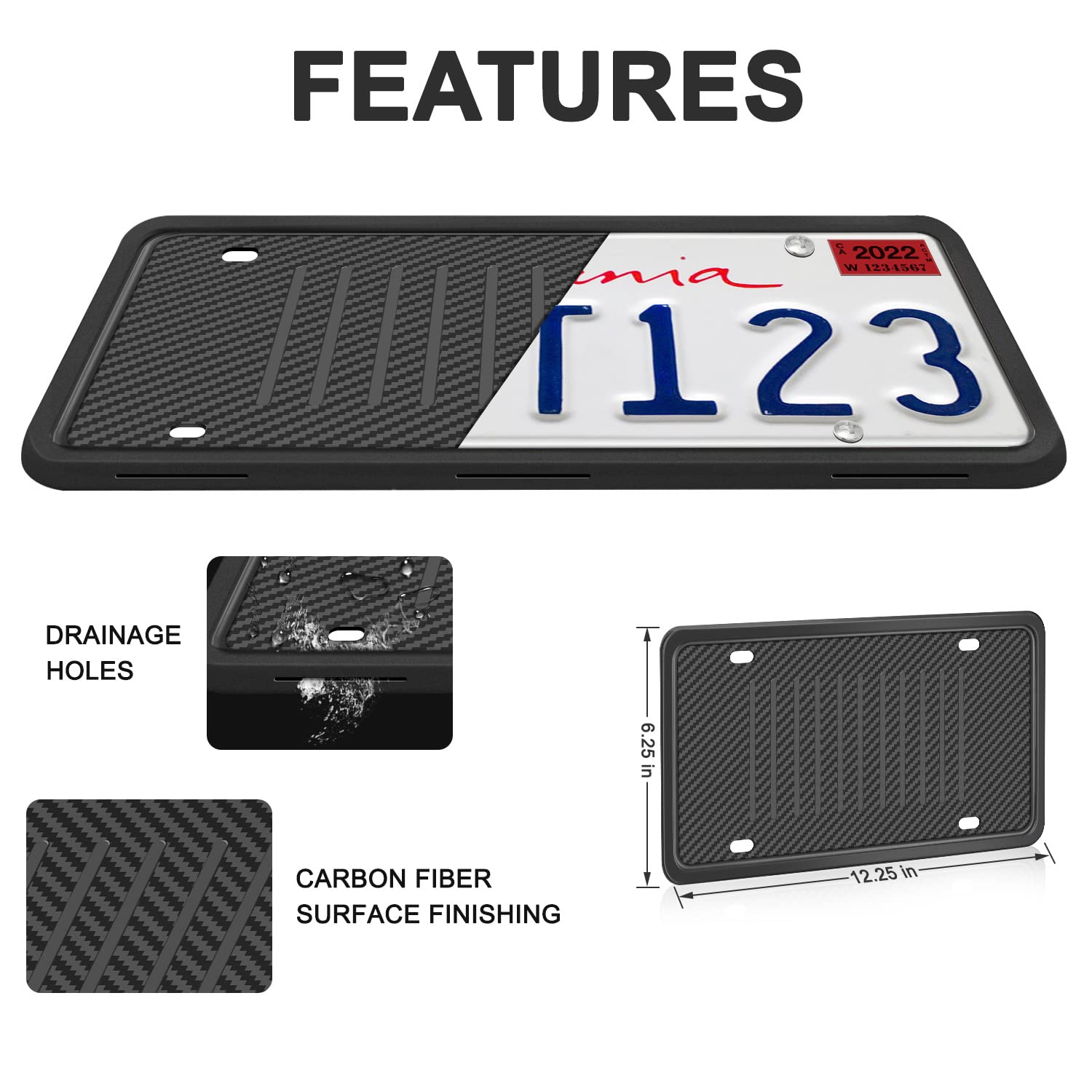 License Plate Frames, Leadstar 2 Pack Black TPU Car License Plate Cover, Universal US Car License Plate Bracket Holder. Rust-Proof, Rattle-Proof, Weather-Proof with Drainage Holes Car Accessories