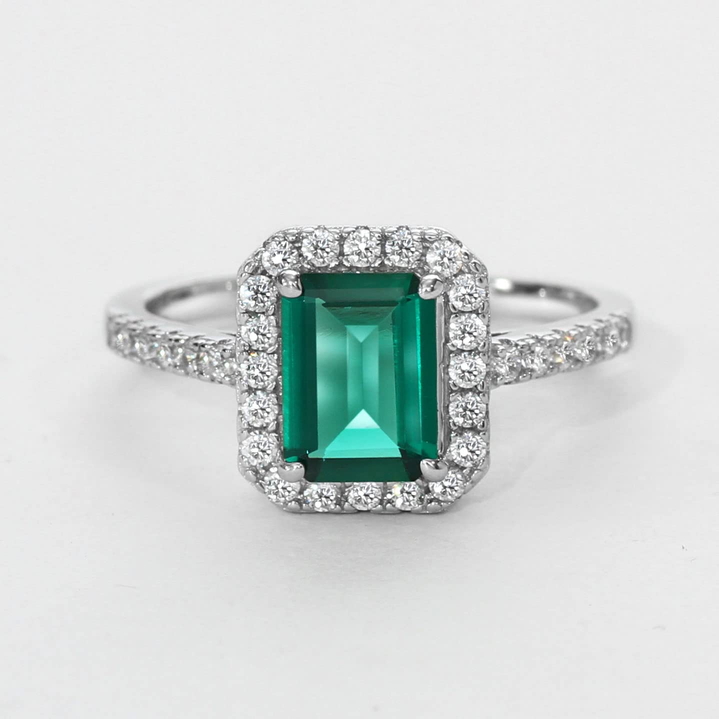 Michooyel S925 1.8ct Lab-grown Emerald Ring Halo Diamond Bands Engagement Ring Wedding Ring Sterling Silver Cubic Zirconia Fine Jewelry For Women