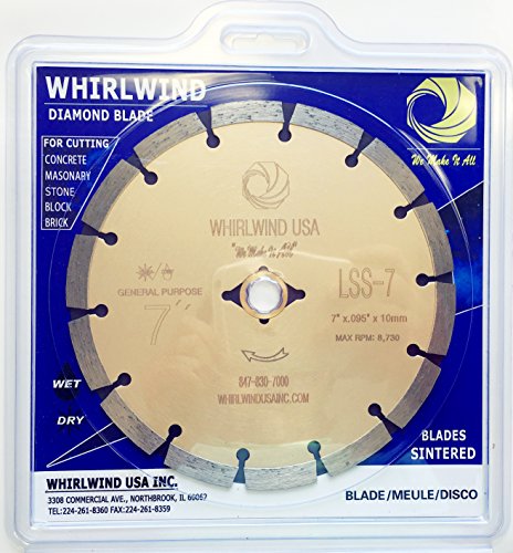 WHIRLWIND USA LSS 7 Inch Diamond Blade,Dry or Wet Cutting Hot Pressing Process Saw Blades Broadened Cutter Head, for Concrete Stone Brick Masonry (7")