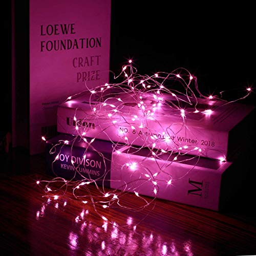Kubert 12 Pack Led Fairy Lights Battery Operated String Lights Waterproof Silver Wire, 7 Ft 20 Led Firefly Starry Moon Lights for DIY Wedding Party Bedroom Patio Christmas(Pink)