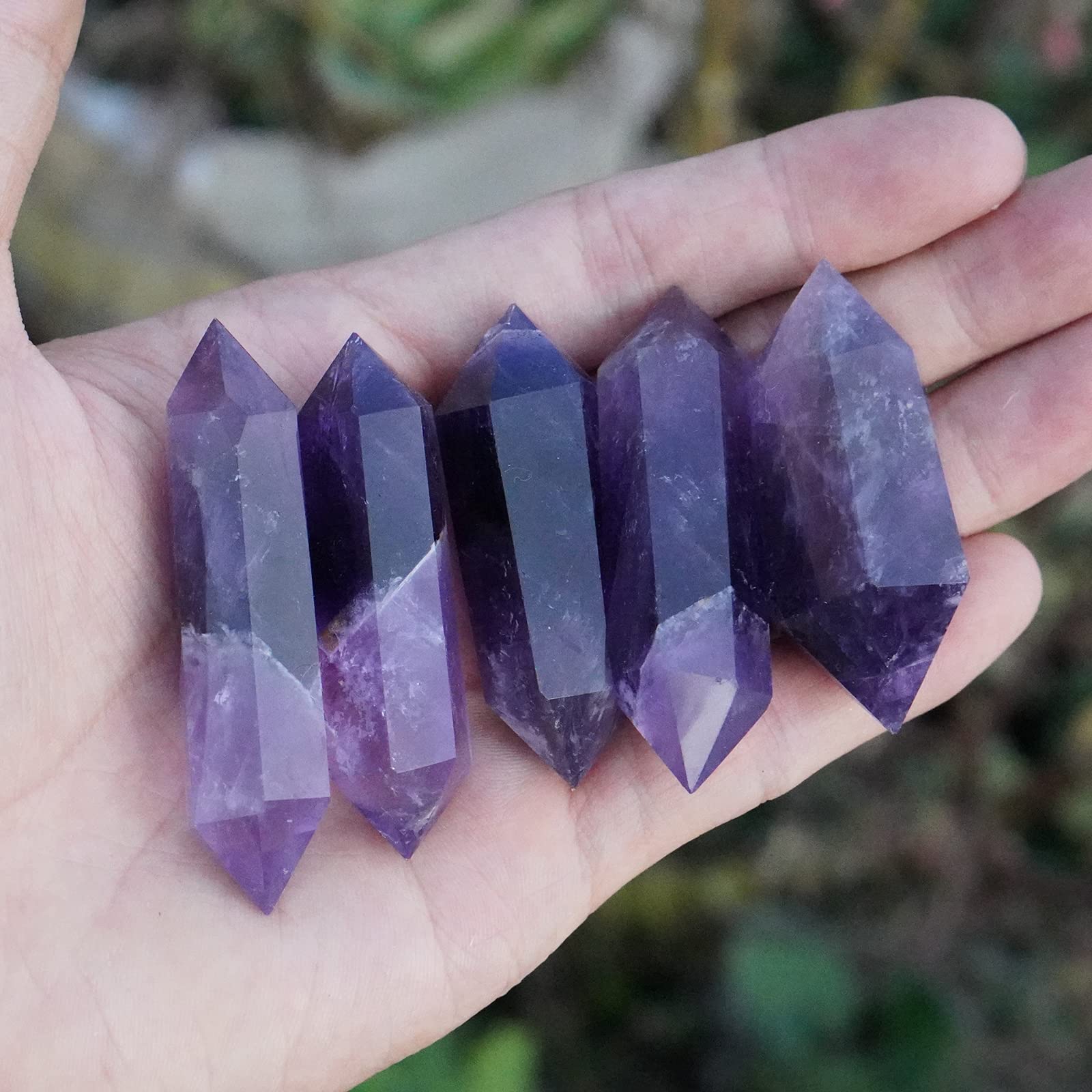 MIMOSA Healing Crystal Point Double Terminated Amethyst, Raw Rose Quartz &Selenite (Small)
