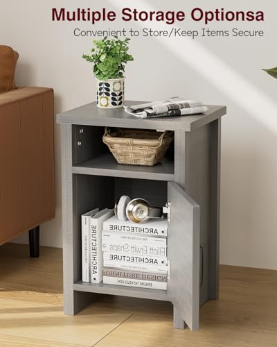 YESHOMY Farmhouse Modern Nightstand with Shelf and Barn Door, Set of 2 for Bedroom, Gray