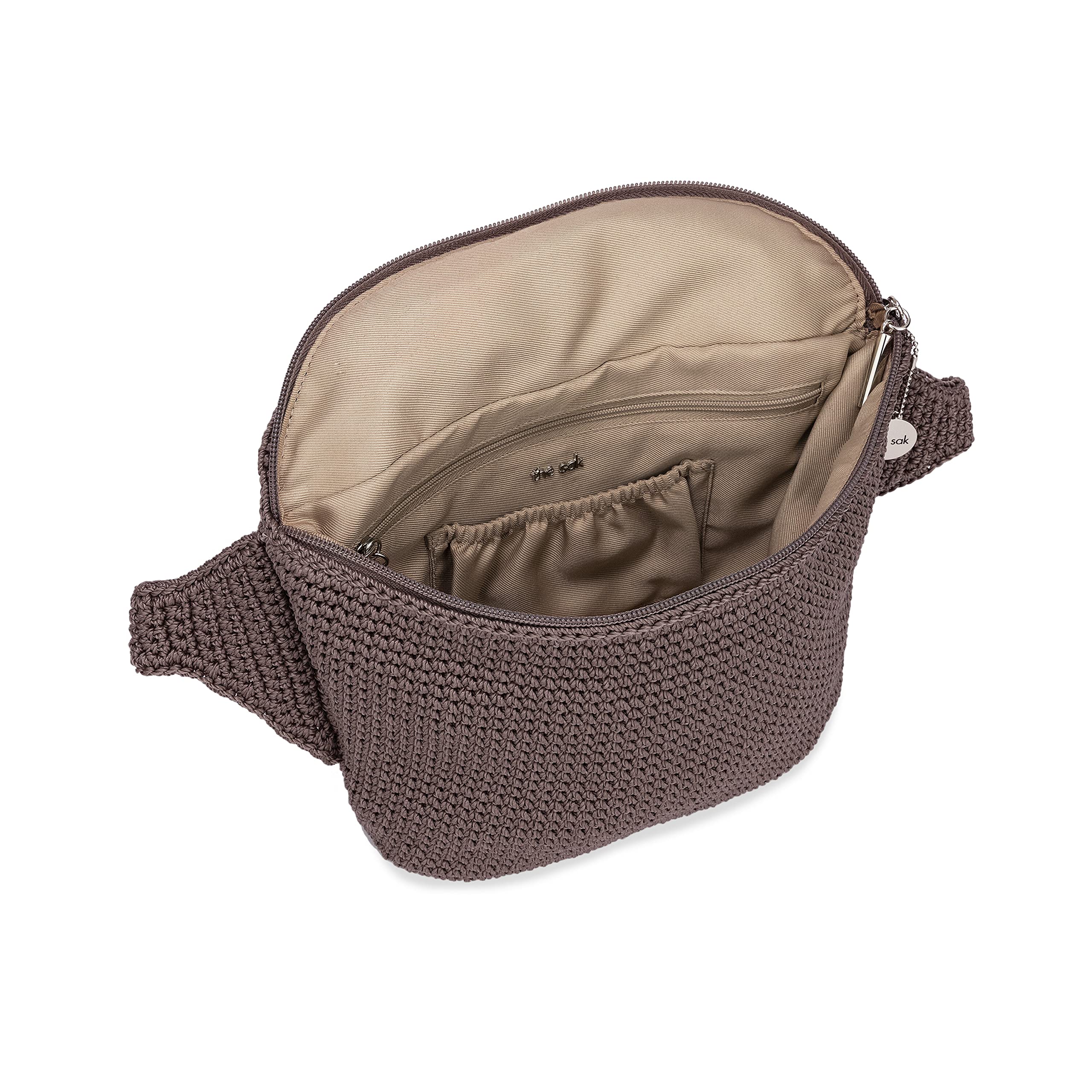 The Sak Caraway Adjustable Belt Bag in Crochet, Convertible Purse, Multi-Use Design, Mushroom