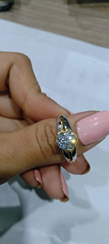 Moissanite Solitaire Engagement Ring with two tone Yellow Gold with 1.50 ct Round Brilliant Cut for Women (Sterling Silver, 6.5)