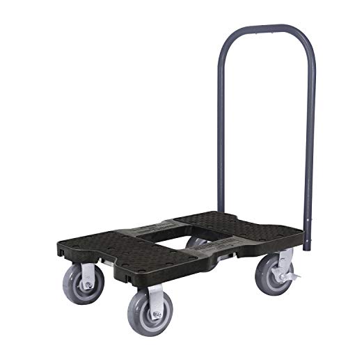 SNAP-LOC 1800 LB Super-Duty Push CART Dolly Black with Steel Frame, 6 inch Casters, Push Bar and Optional E-Strap Attachment