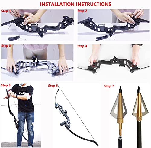 Monleap Archery 51" Takedown Recurve Bow and Arrows Set for Adults Metal Riser Longbow Kit Right Hand Straight Bow for Beginner Hunting Shooting Practice 30 40 50lb (Black 50lb)