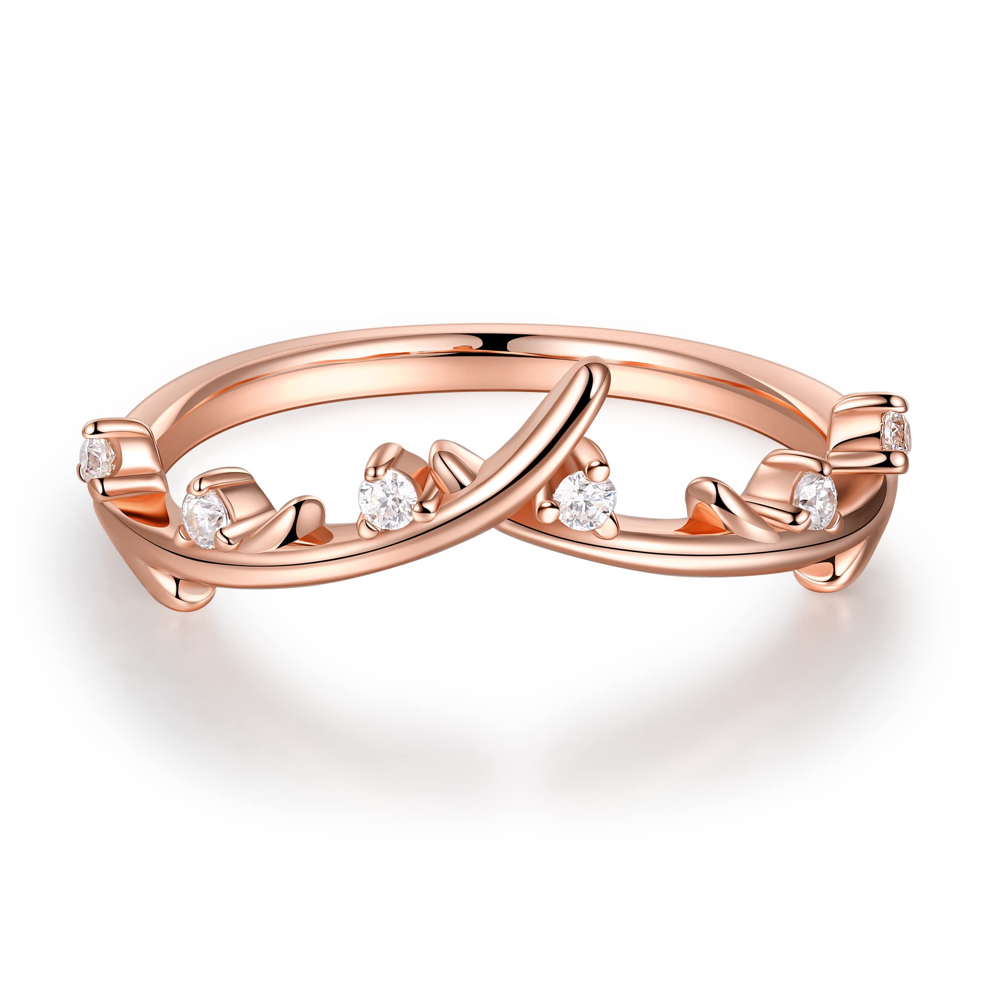 MOOSEA Vintage Moissanite Curved Wedding Band for Women, D Color VVS1 Clarity Lab Created Diamond Band 14K Rose Gold Vermeil Art Deco Moissanite Stackable Rings for Women Wife Girlfriend Mom Gifts