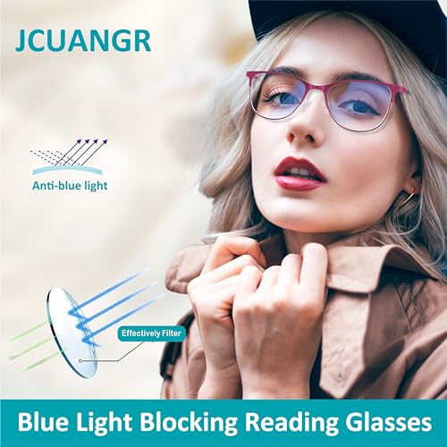 JCUANGR Oversized Reading Glasses For Women Fashion Cat Eye Blue Light Blocking Big Frame Stylish Cheaters Designer Lightweigth Womens Metal Readers Large Ladies Computer Wide Reader Eyewear +2.0