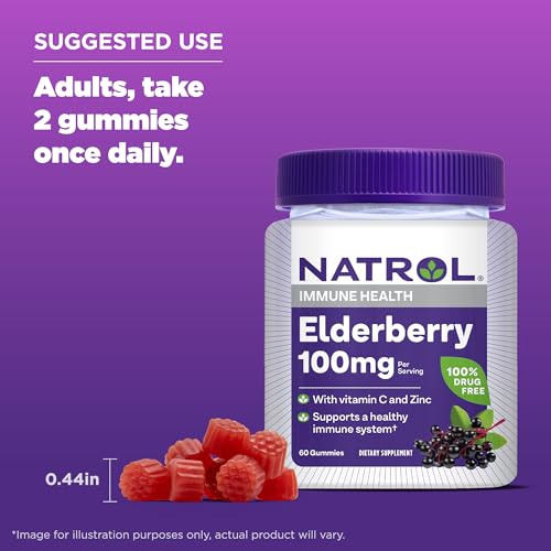 Natrol Elderberry 100mg Gummies for Immune Health Support, 60 Berry-Flavored Gummies, 30 Day Supply
