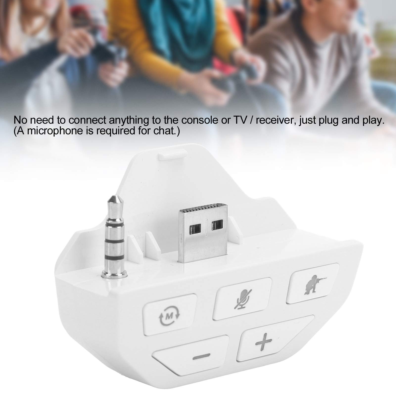 Stereo Headset Adapter, Gamepad Controller Audio Adapter with Volume Control, 3.5 mm Headphone Converter Sound Enhancer, for Xbox One(White)