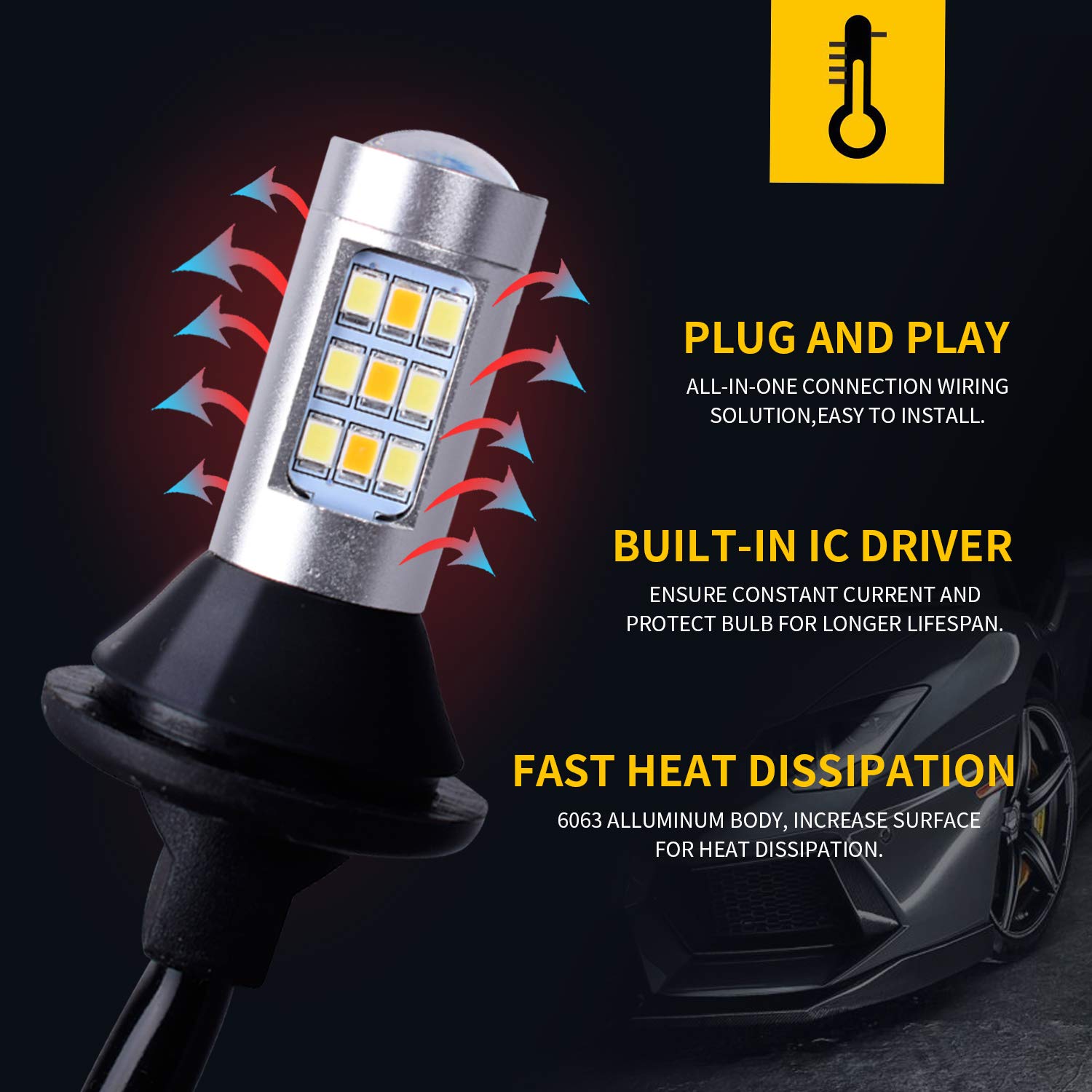 morefulls 3157 Switchback LED Turn Signal Light Bulbs Error Free T25 3047 3057 3155 3156 Amber and White Replace for Front/Rear Turning Light Back Up Reverse Light