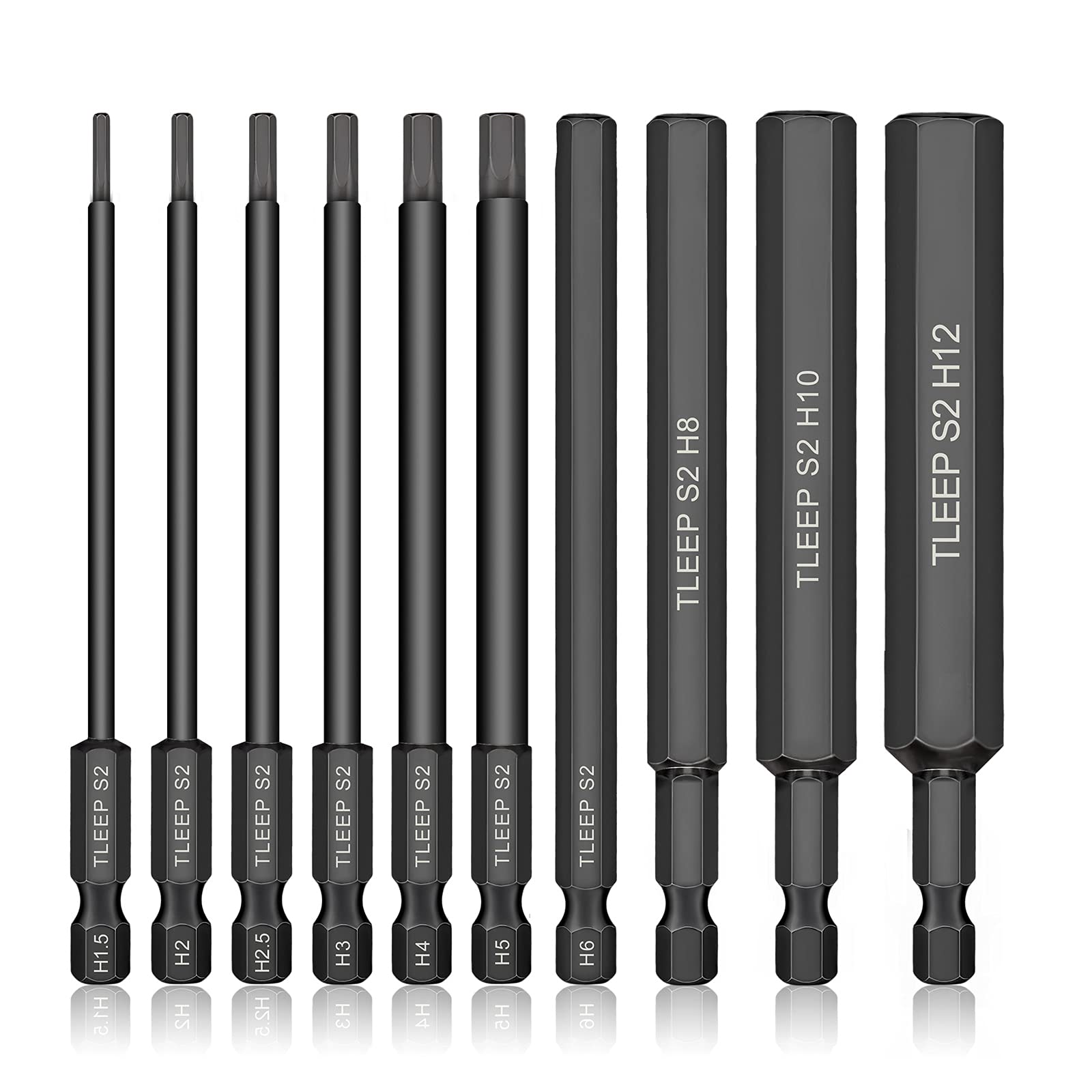 TLEEP 20 x Magnetic Power Nut Driver Set for Impact Drill, Extended 1/4" Hex Head Drill Bit Set SAE & Metric, 10 x 1/4 Inch Hex Head Allen Wrench Drill Bits Long 100MM, Metric 1.5mm to 12mm