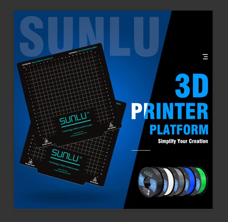 SUNLU 3D Printer Flexible Removable Magnetic Platforms,235*235mm(9.25*9.25 inch), 3D Printer Build Surface Heated Bed, For 99% FDM 3D Printer, 2 Pcs Magnetic Removeable Print Bed Sticker +1 Pcs Base.
