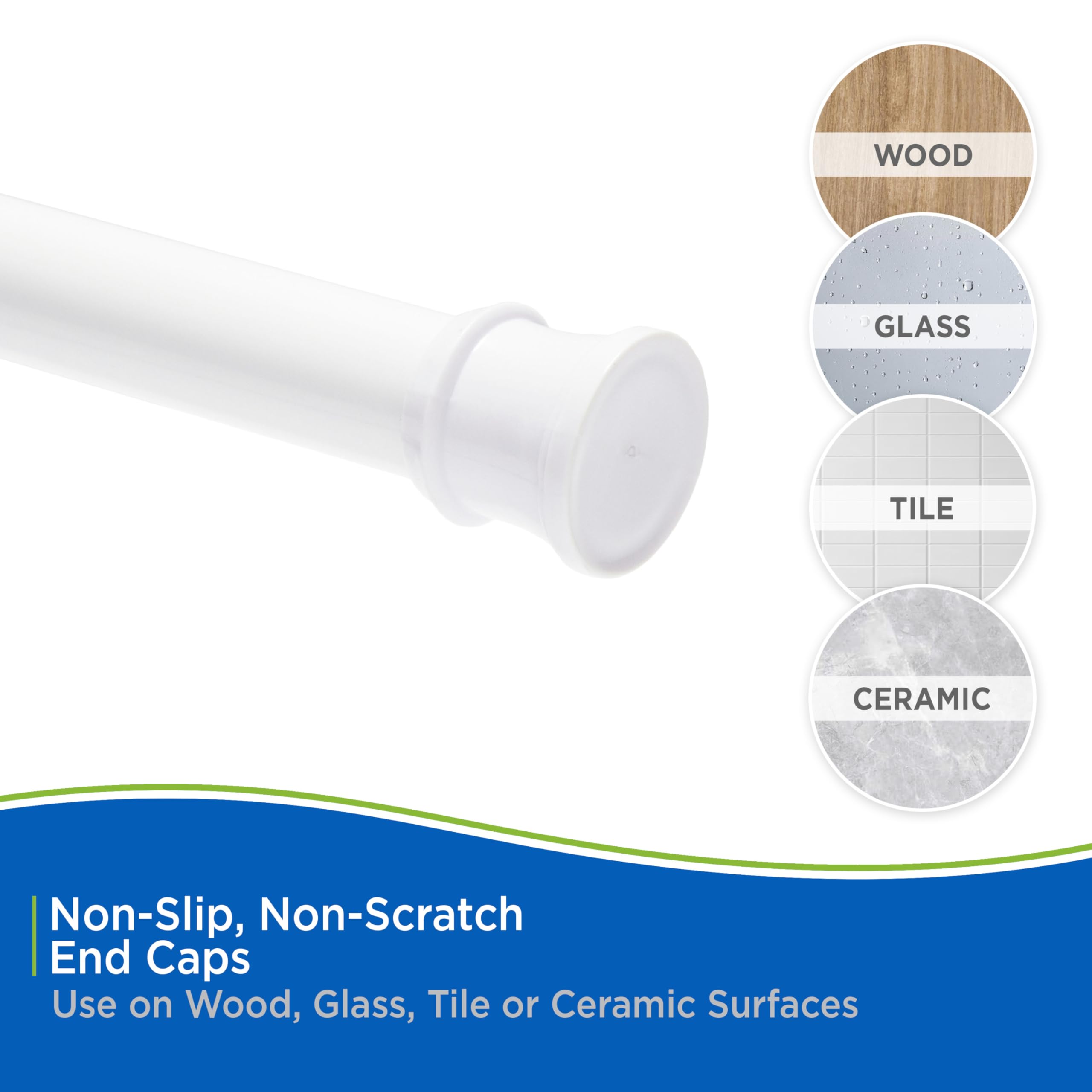 Kenney KN607C/10 Twist & Fit No Tools Camlock Tension Easy Install Stall Shower Curtain Rod with Non-Slip, Non-Scratch Ends, 24-40" Adjustable Length, White, 1" Diameter Rust Resistant Steel Tube