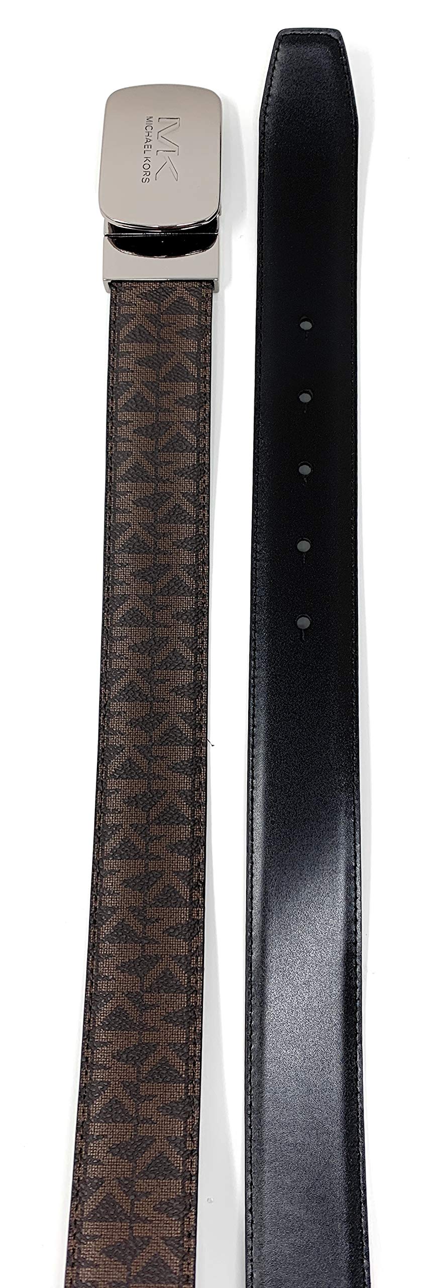 Michael Kors Men's Cut to Fit Reversible PVC Leather MK Plaque Belt (Brown)
