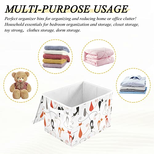 WELLDAY Kawaii Cat Storage Baskets Foldable Cube Storage Bin with Lids and Handle, 16.5x12.6x11.8 In Storage Boxes for Toys, Shelves, Closet, Bedroom, Nursery