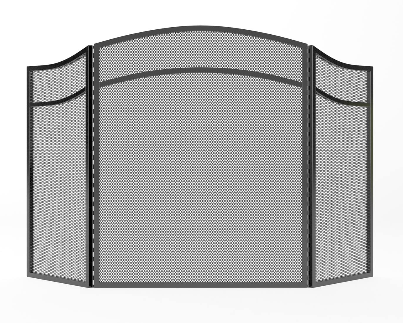Lizh Metalwork 3 Panels Fireplace Screen with Arch Frame Simple Design 48"(L) x 29"(H),Black