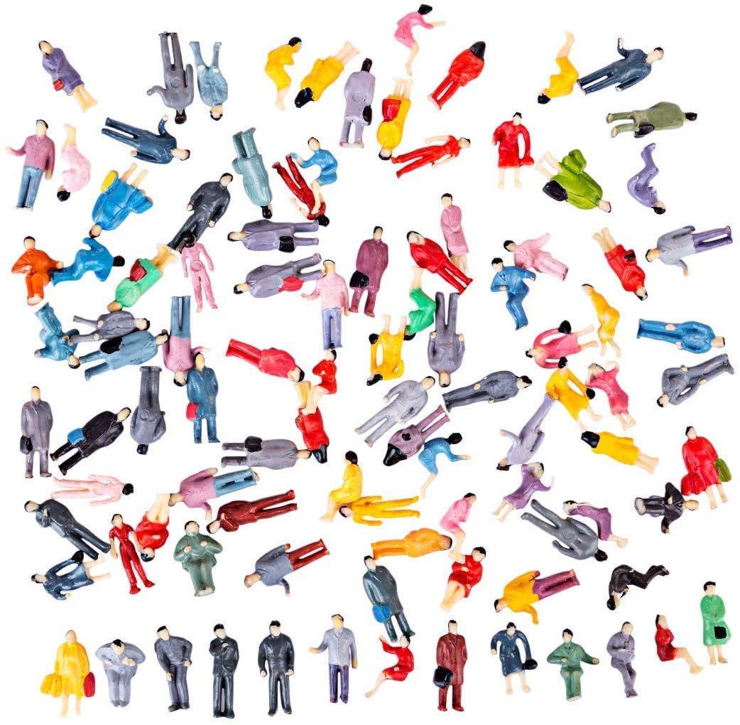 N/C 100 Pcs 1:100 HO Scale Models People Set, Hsxxf Tiny People Model People Hand Painted Figures DIY Resin Colorful Painted Mixed Seated Sitting Pose (1:100)