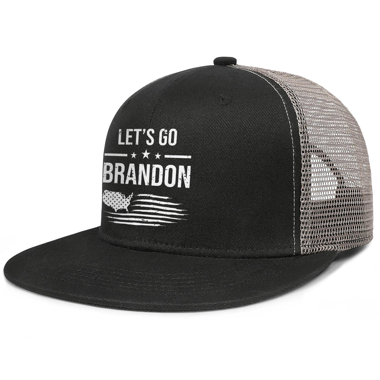 MOWAN Let's Go Brandon Trucker Hats for Men Women Trendy Flat Brim Mesh Baseball Hat Snapback Adjustable Athletic Cap, Charcoal-grey-3, One Size