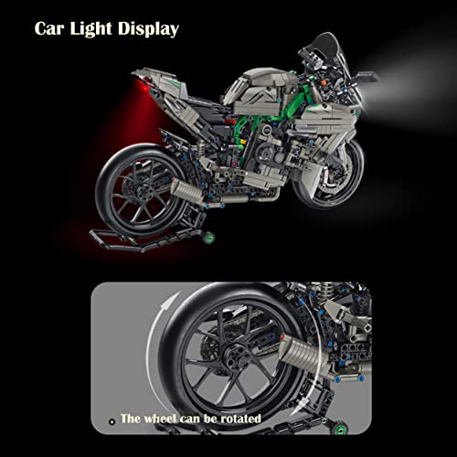 NOST Technics Motorcycle for Kawasaki H2R, 1968 pcs, 1/5, with Car Light, Motorcycle Building Bricks Toy Compatible with Lego