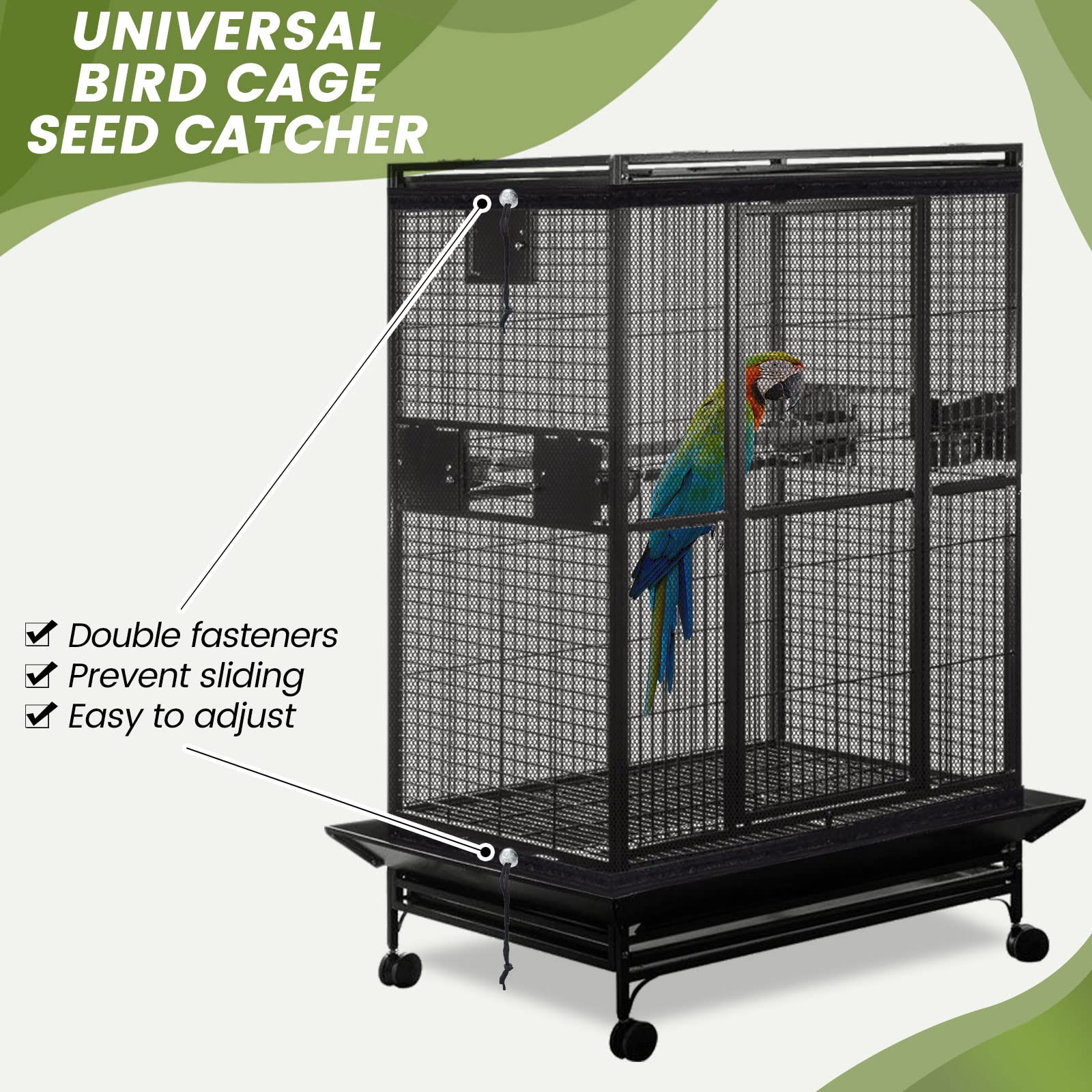 KFPPLXQ Bird Cage Cover Adjustable, Extra Large Soft Breathable Mesh Bird Cage Nettin Seed Catcher for Indoor Round Square Cage (Black, 118 x 39.5 Inch/ 300 x 100 cm)