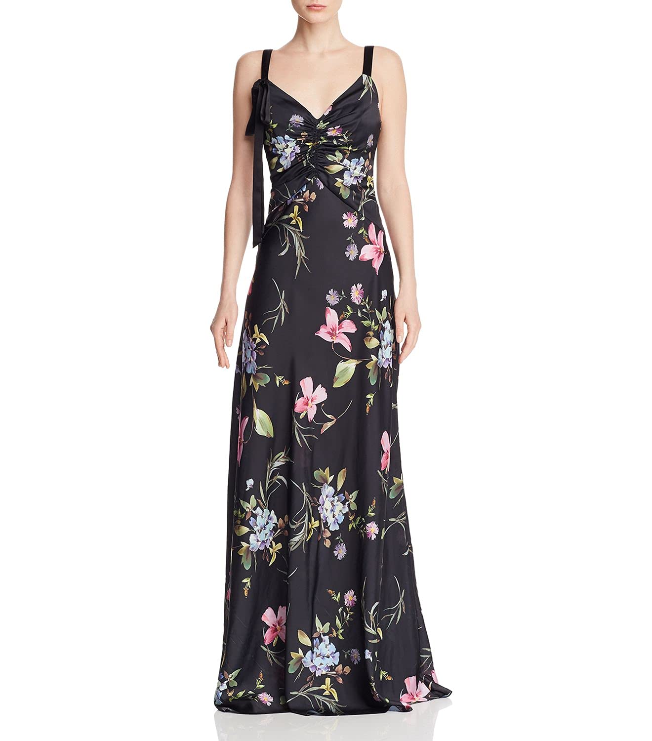 JILL Jill Stuart Womens Satin Floral Evening Dress Black 4