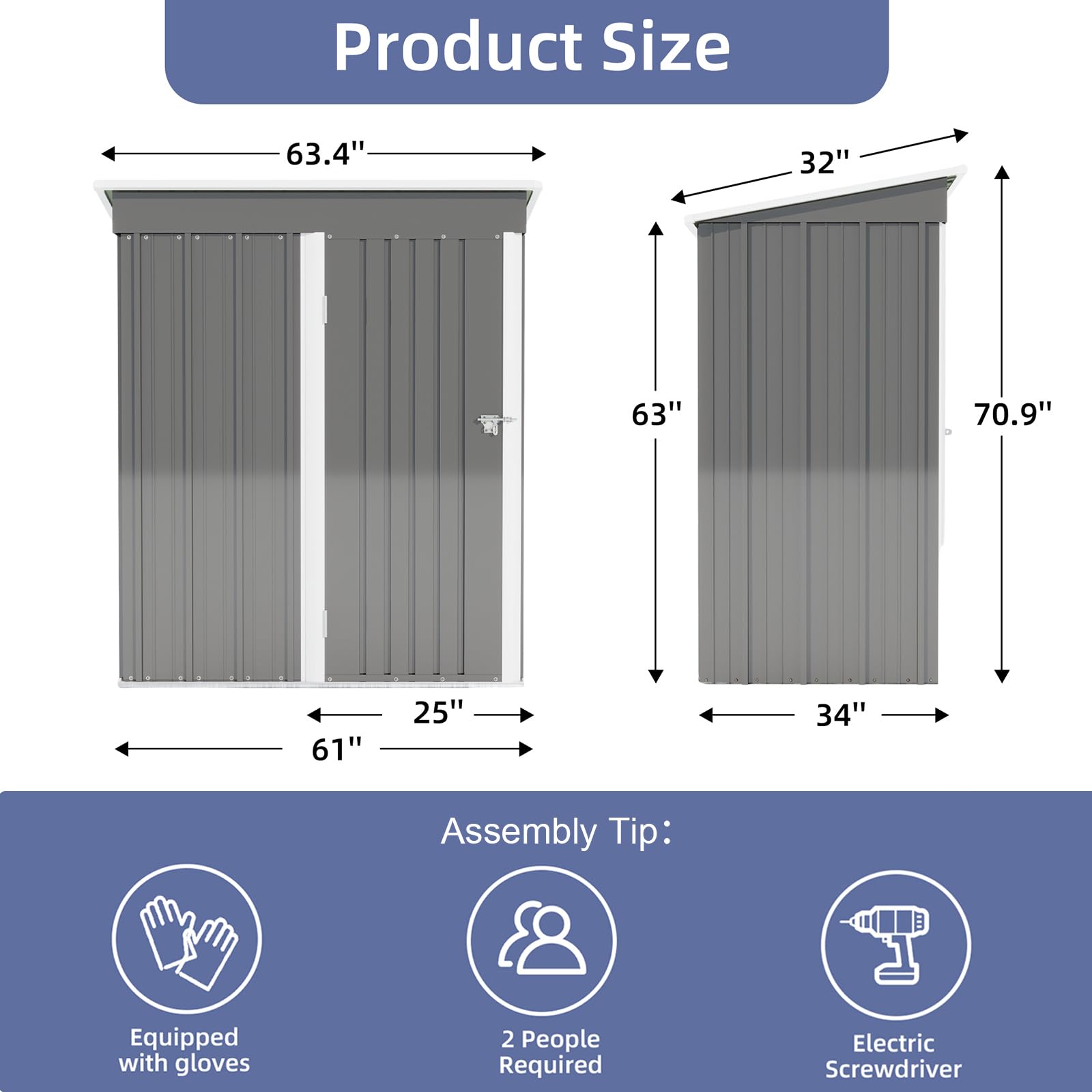 VOTSMOKK 5 x 3 FT Outdoor Storage shed, Metal Tool Shed Storage House with Lockable Door, Small Shed Outside Storage Waterproof Shed for Backyard, Garden and Patio, Grey