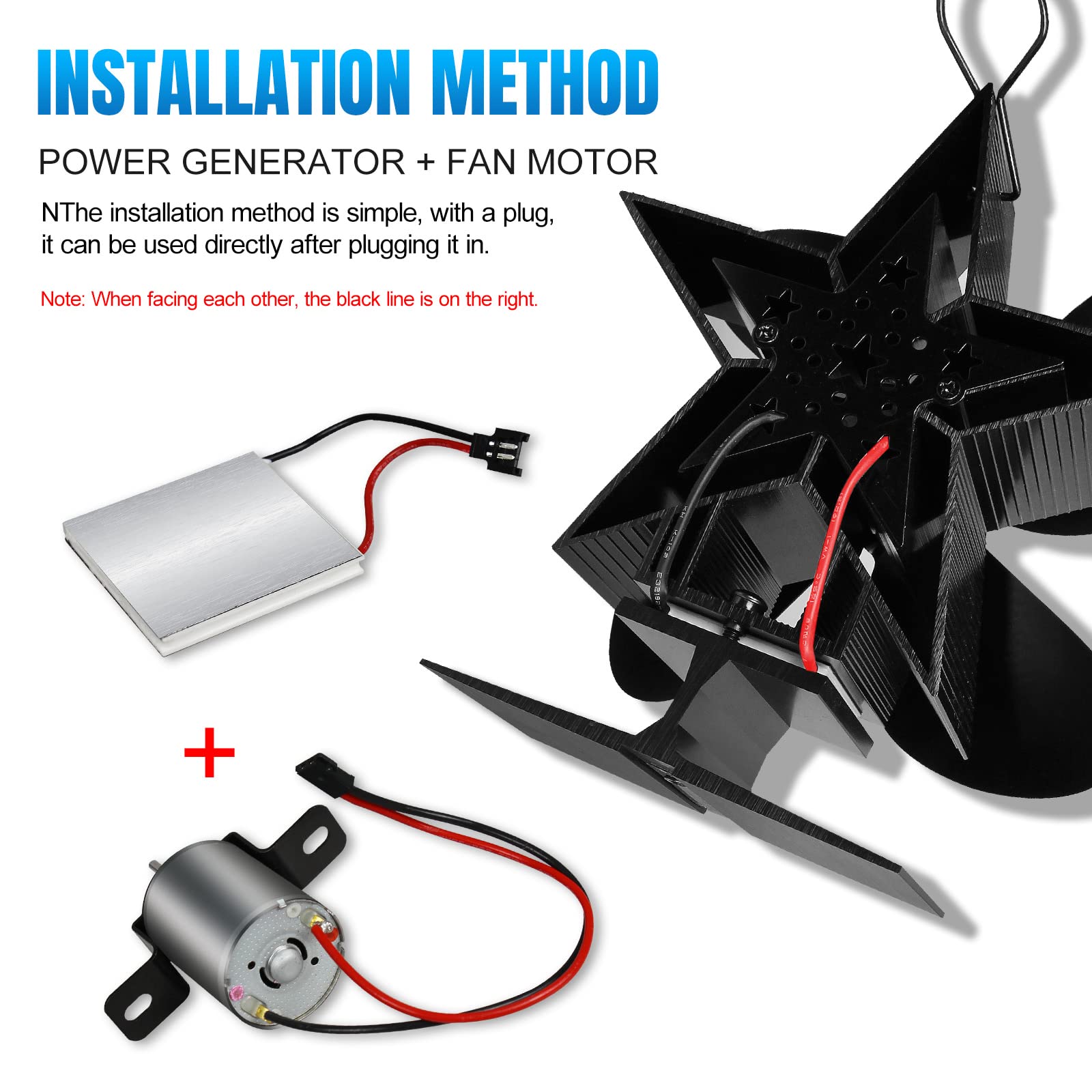 Kyadeys Fireplace Fan Motor Accessories Motor and Power Generation Sheet, 4-Blade Heat Powered Stove Fan for Wood / Log Burner/Fireplace Replacement Electric Motor Kit