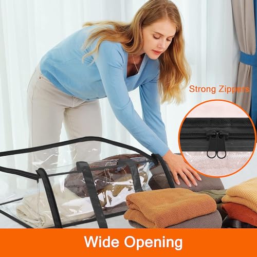 Vieshful 4 Pack Clear Clothes Storage Bag, 40L Zippered Closet Organizer, Plastic Storage Containers Moving bags for Comforter, Blanket, Bedding, Duvet, Toys