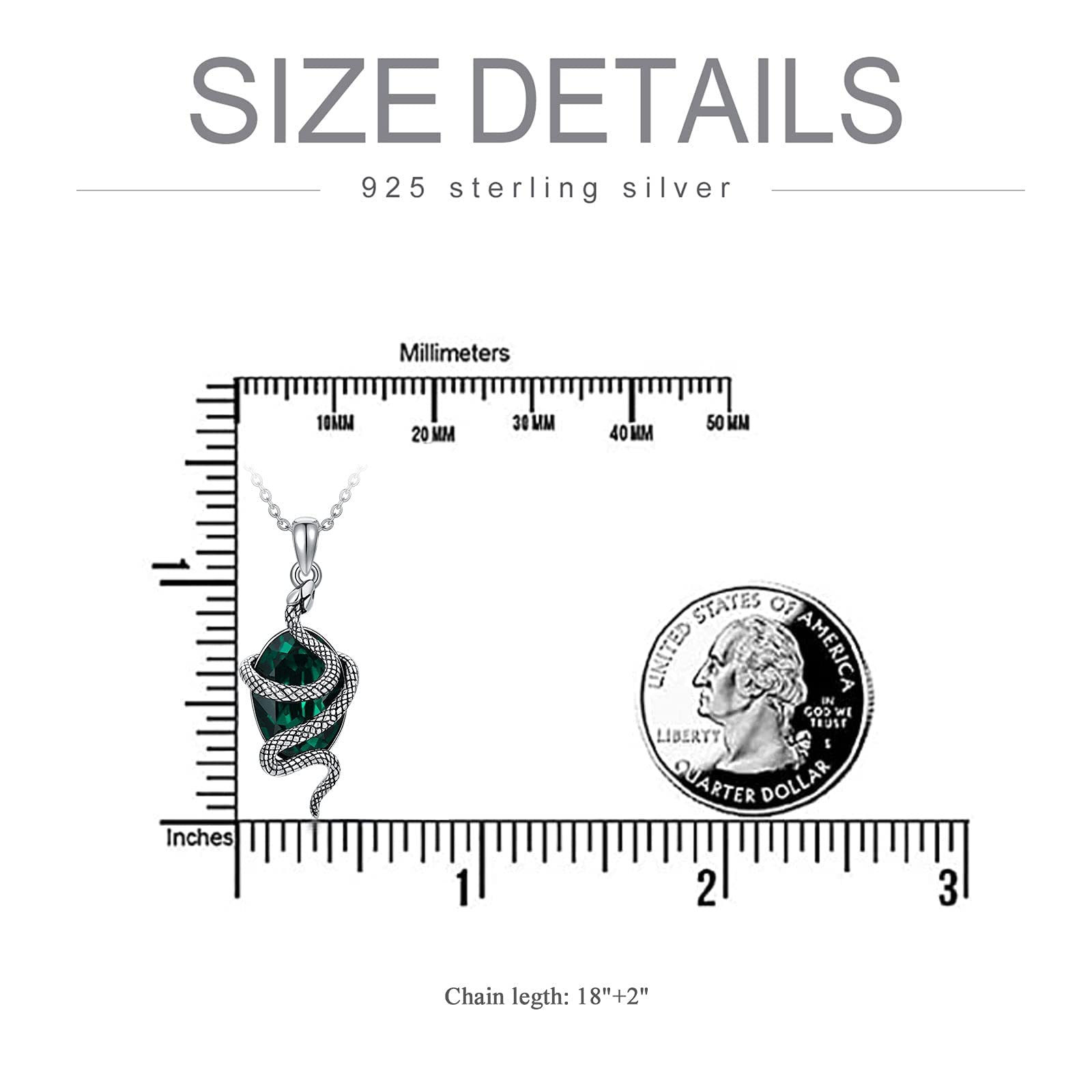 PDTJMTG Snake Necklace Sterling Silver Snake Necklace with Green Crystal Vintage Serpent Necklace Gift for Women