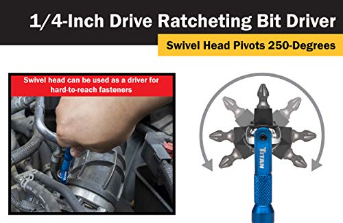 Titan 11317 1/4-Inch Drive Swivel Head Micro Bit Driver , Blue