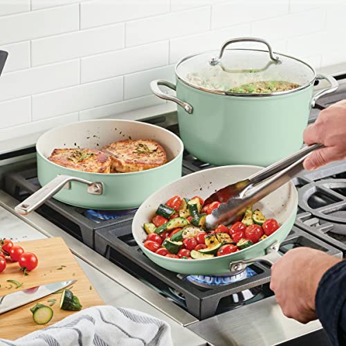 KitchenAid Hard Anodized Ceramic Ceramic Nonstick Cookware Pots and Pans Set, 9 Piece - Pistachio