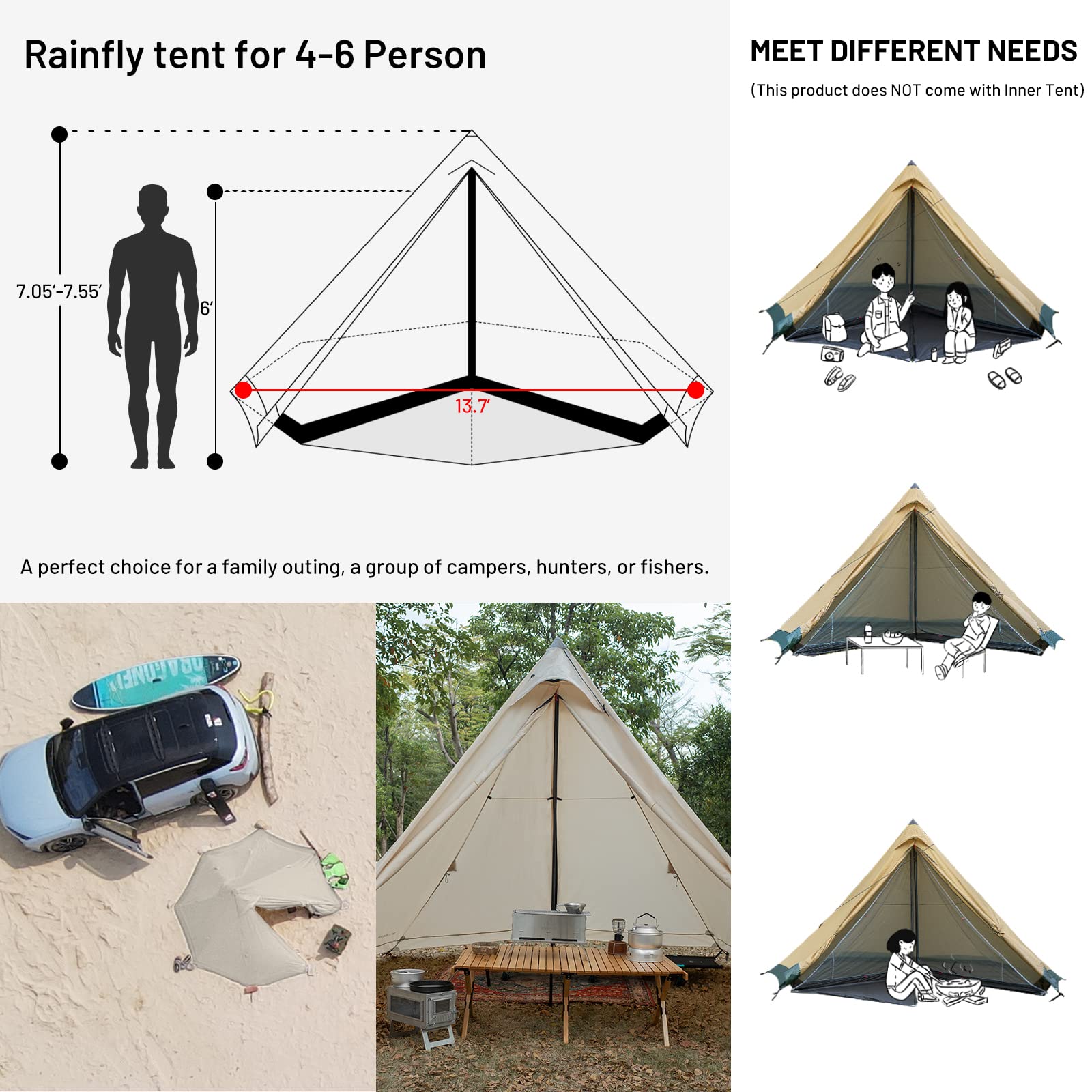 MIER Hot Tents with Stove Jack for 4-6 Person, White