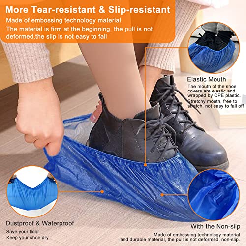 Shoe Covers Disposable - 100 Pack (50 Pairs) Non Slip Recyclable Disposable Boot Covers Waterproof Durable Shoe Protector for Indoor Guest Visitor, One Size Fits Most(CPE Plastic)