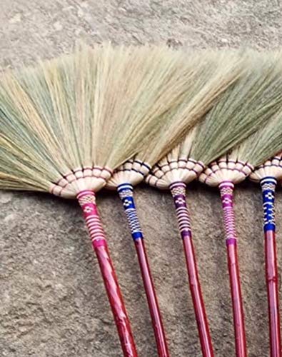SKENNOVA - Thai Vintage Retro Grass Broom Stick, Long Handle Hand Grip The Reed Tree with Grass Durable Broom Housewarming Gifts Asian Broom 40 inch (Bamboo, 39 inch Tall)