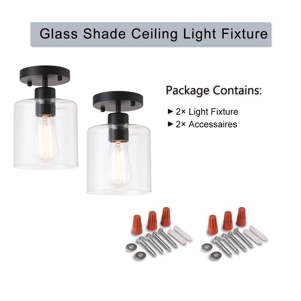 KLSS 2 Pack Black Modern Semi Flush Mount Ceiling Light,Rustic Ceiling Light fixture for Closet Hallway Entryway,Hallway Ceiing Light,Matte Black Finish (6 in)