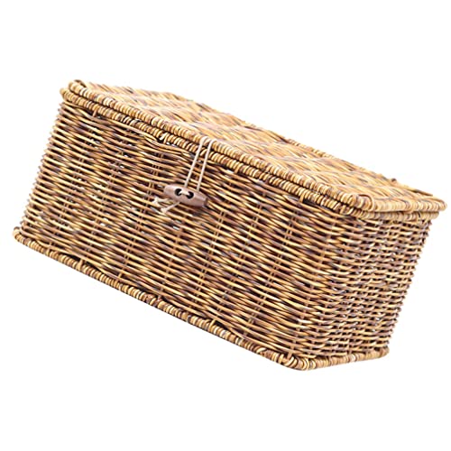 Zerodeko Woven Basket with Lid Seagrass Storage Baskets Wicker Storage Boxes Decorative Rattan Bins Household Organizer Boxes Shelf Wardrobe Organizer for Makeup Clothes Brown