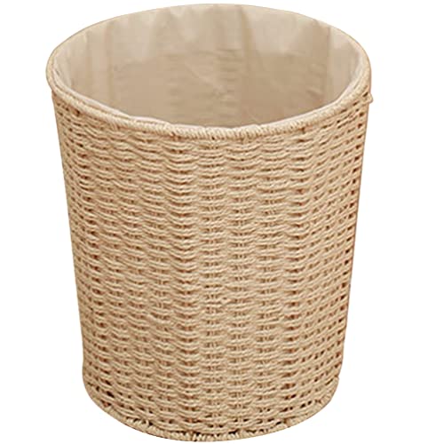 Zerodeko Woven Baskets Rattan Trash Can Wicker Waste Basket Woven Wastebasket Rustic Farmhouse Laundry Storage Basket Bin for Living Room Bedroom Bohemian Decor Beige Wicker Hamper
