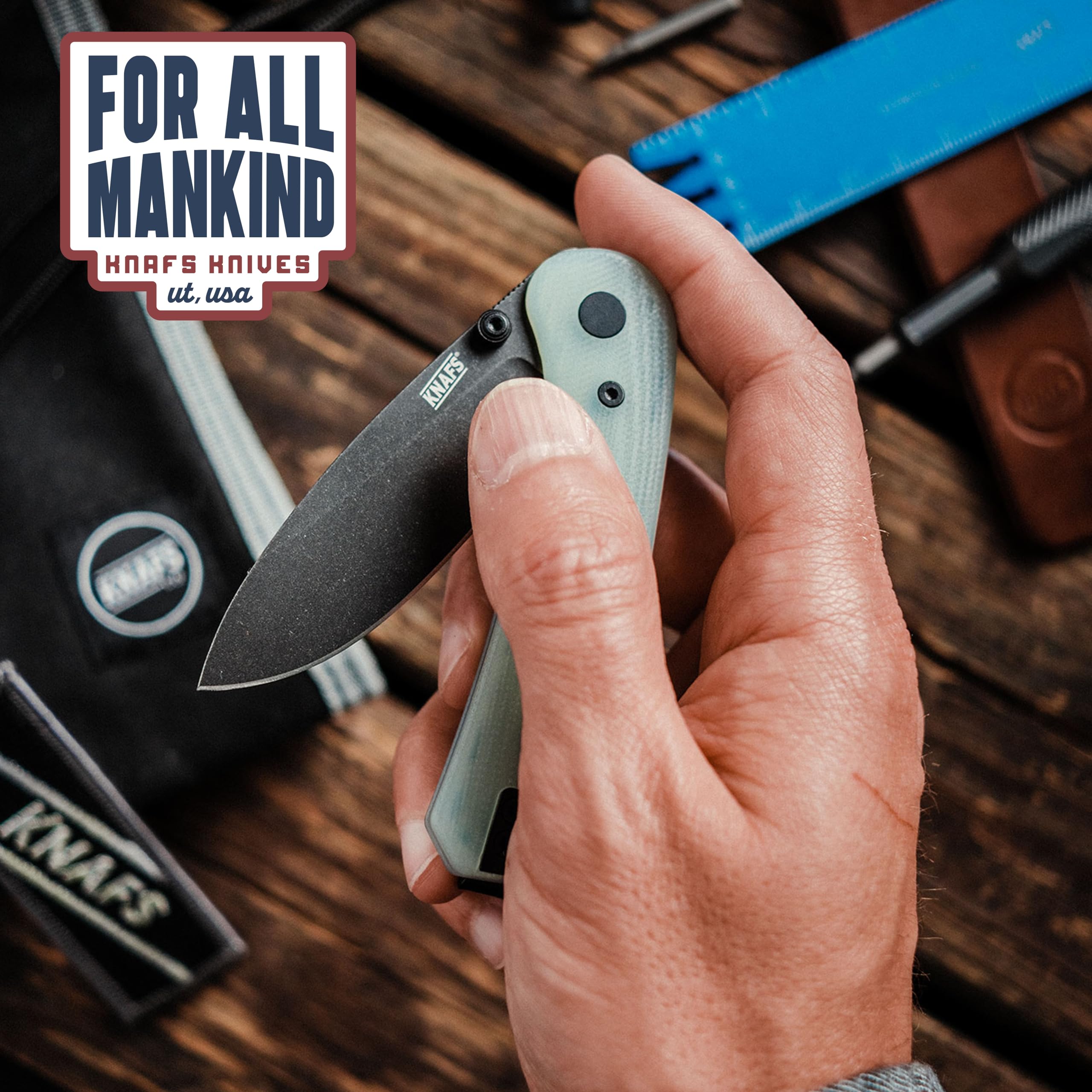 Knafs - Lander 1 EDC Folding Pocket Knife - Contoured Natural G10 Handles - Black Titanium Coated 14C28N Blade Steel