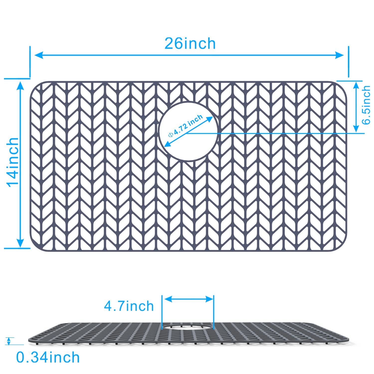 Silicone Sink Mat 26βx14β, JIUBAR sink protectors for kitchen sink,silicone sink mat,Sink Mat Grid for Bottom of Farmhouse Stainless Steel Porcelain Sink with Rear Drain.(Grey)