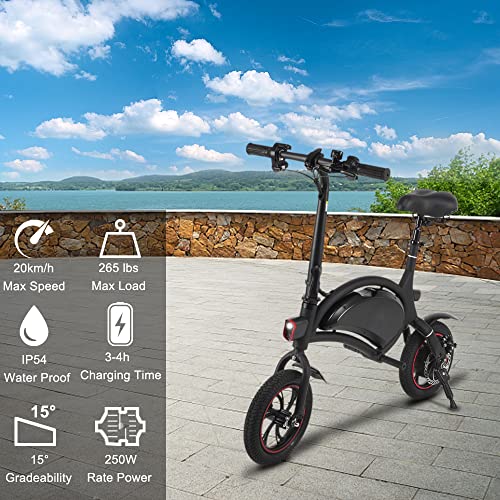 Winado Foldable Electric Bike, 12" Wheels 250W Ebike with Rechargeable Battery, Power Display and LED Headlight, Safe Commuter Ride for Adults and Teens